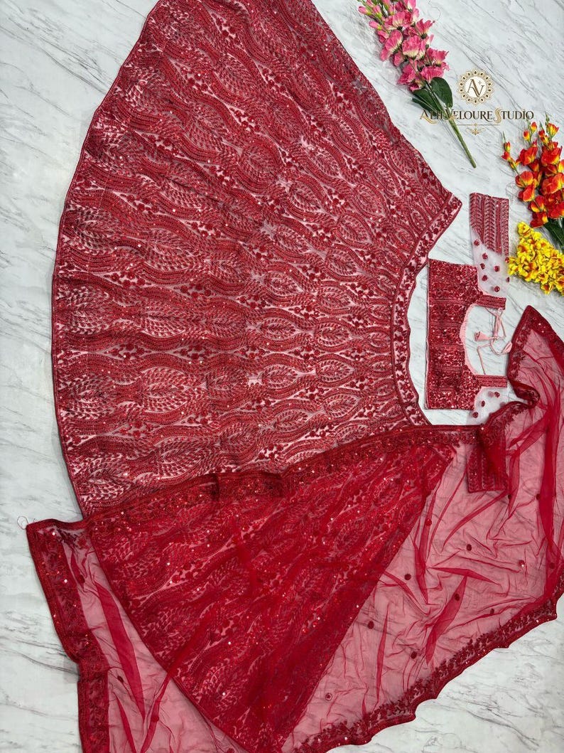 Red Bridal Lehenga Choli Indian Wedding Dress for Women Embroidered ...