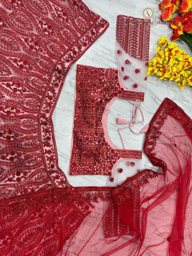 Red Bridal Lehenga Choli Indian Wedding Dress for Women Embroidered ...
