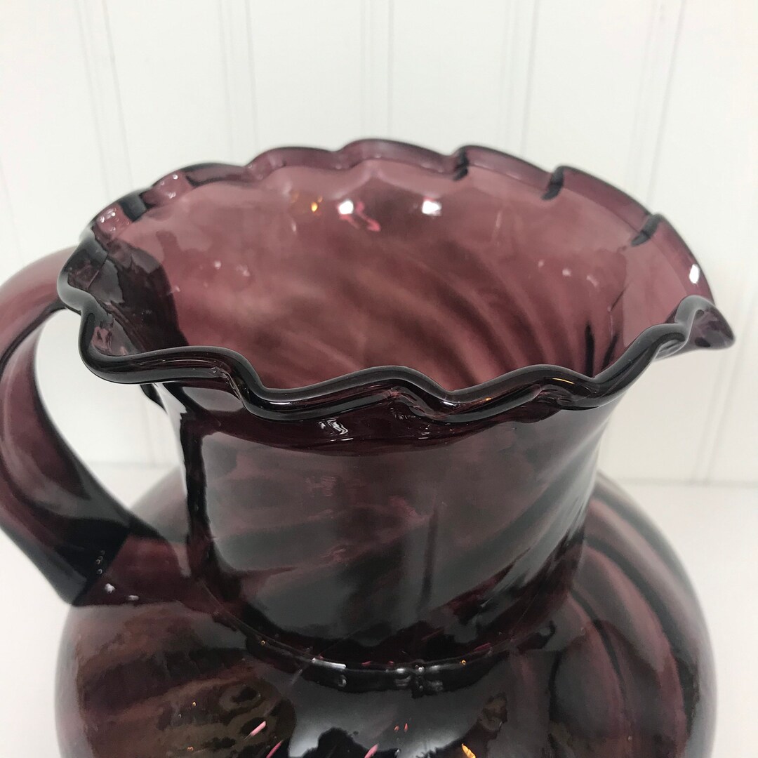 Vintage Blenko Glass Purple Amethyst Swirl Pitcher / Vase 7 Tall X 7 1/ ...