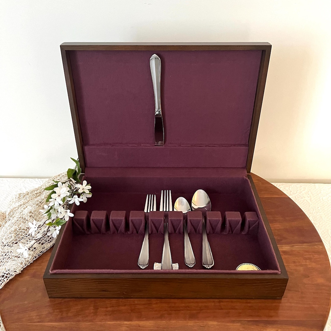 Silverware Box Chest, Lined W Brown Tarnish Resistant Silver Cloth ...