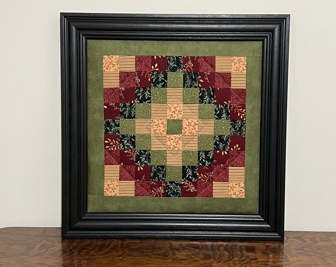 Framed Quilt Square 18" X 18" Green and Burgundy Quilt Square Framed in ...