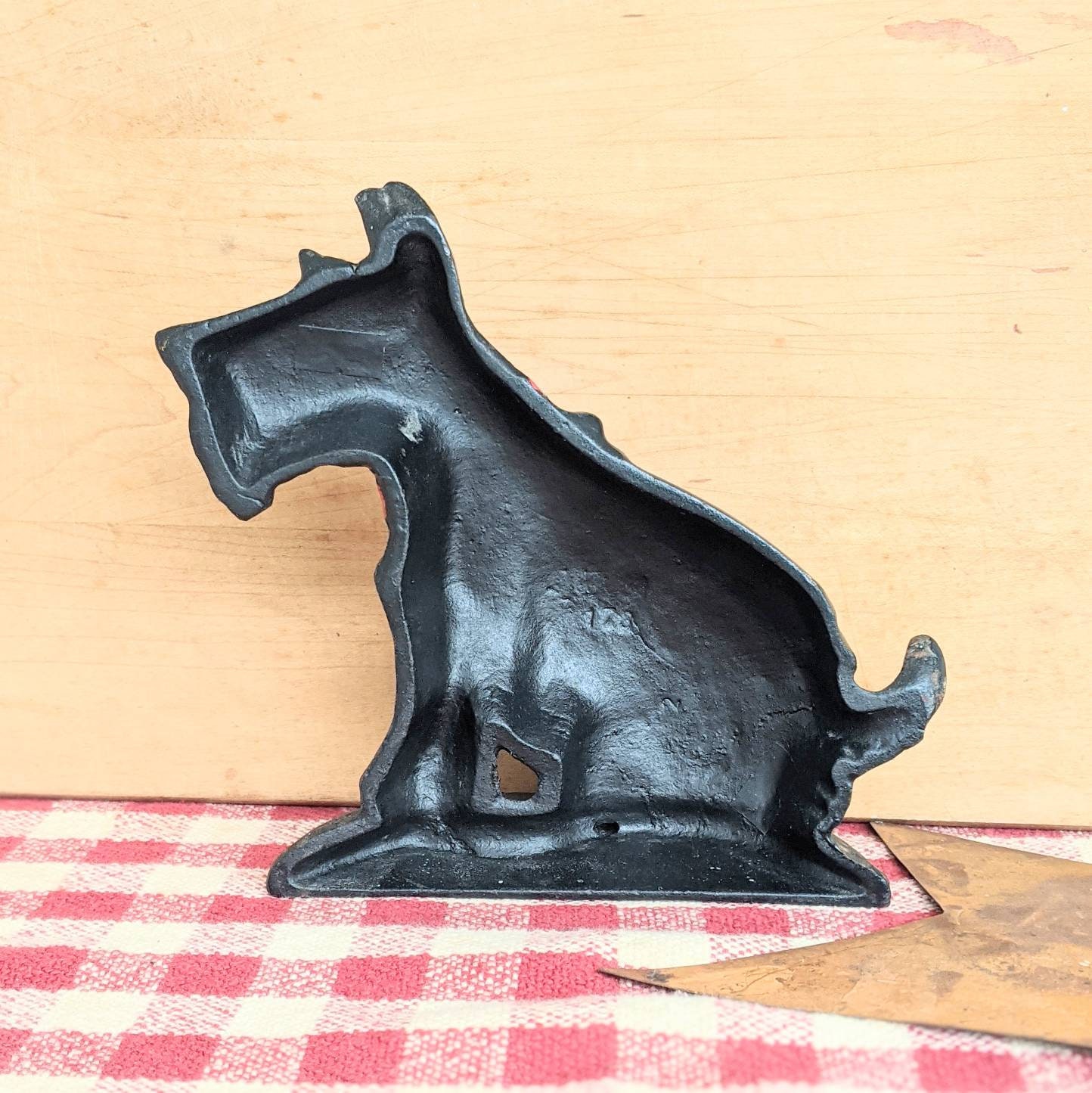 Vintage Cast Iron Scottie Dog Door Stop Black With a Painted Red Bow ...