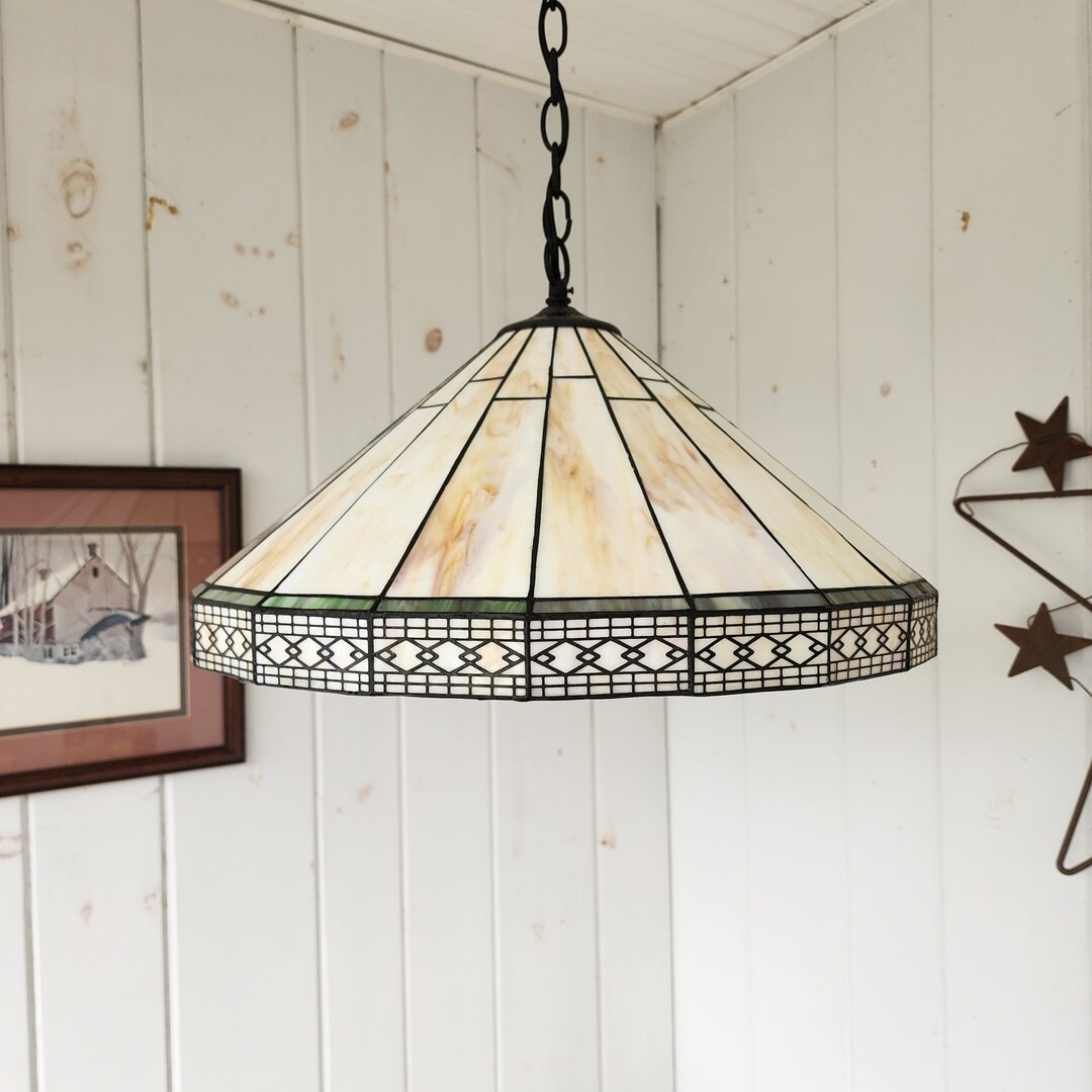 Hanging Light Spectrum Mission Style-stained Glass Hanging Lamp 20" X ...