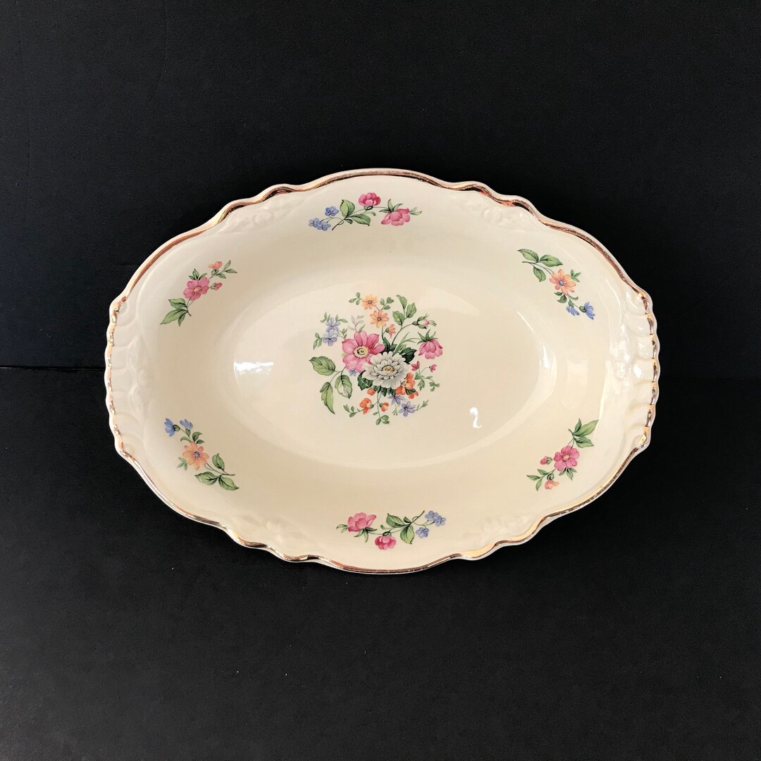 Homer Laughlin 9" Oval Vegetable Bowl 1951 Virginia Rose Springtime ...