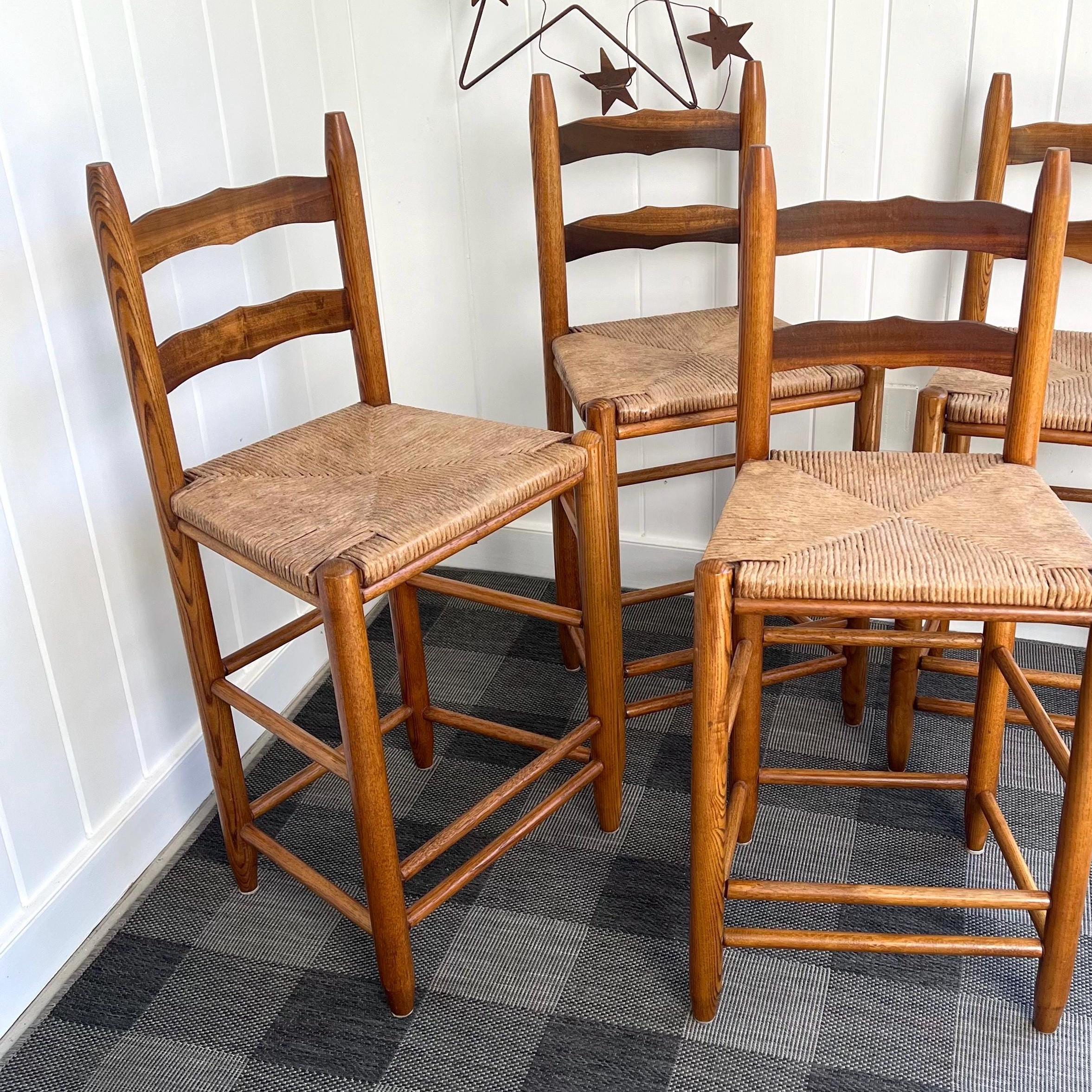 2 Bar counter Stools Ladder Back Natural Rush Seat Medium Brown Wood Frames Price is for 2 Chairs With Polyurethane Seats Only 2 Left Etsy