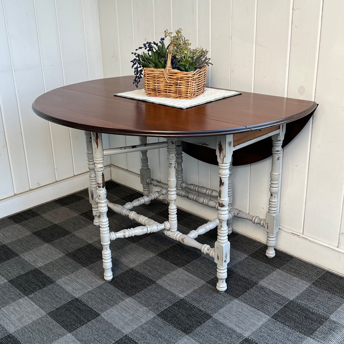 48 Round Dropleaf Gateleg Table Dark Walnut Top and - Etsy