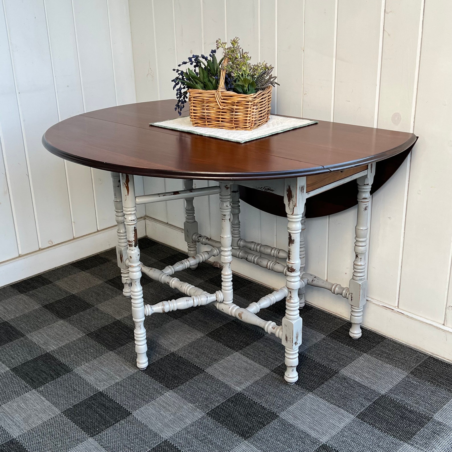 48 Round Dropleaf Gateleg Table Dark Walnut Top and - Etsy