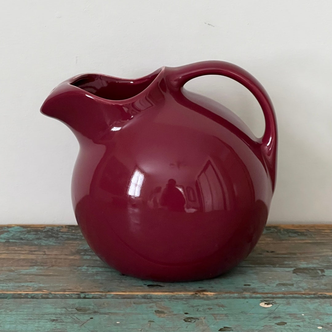 Vintage Hall's Burgundy Ball Pitcher With Ice Guard Spout Marked "hall ...