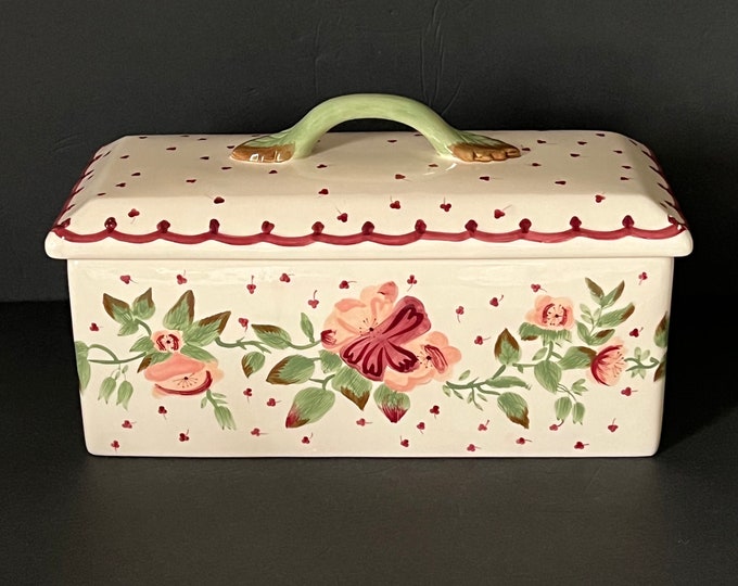 Vintage Bread Box With Lid Laura Ashley 15” X 6 1/2" Porcelain ...