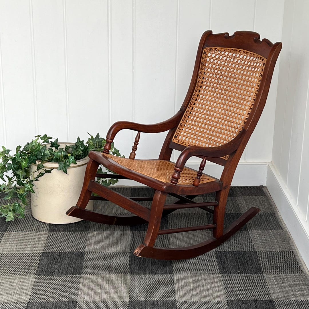 Childs Rocker Wooden Rocking Chair Caned Seat and Back Primitive ...