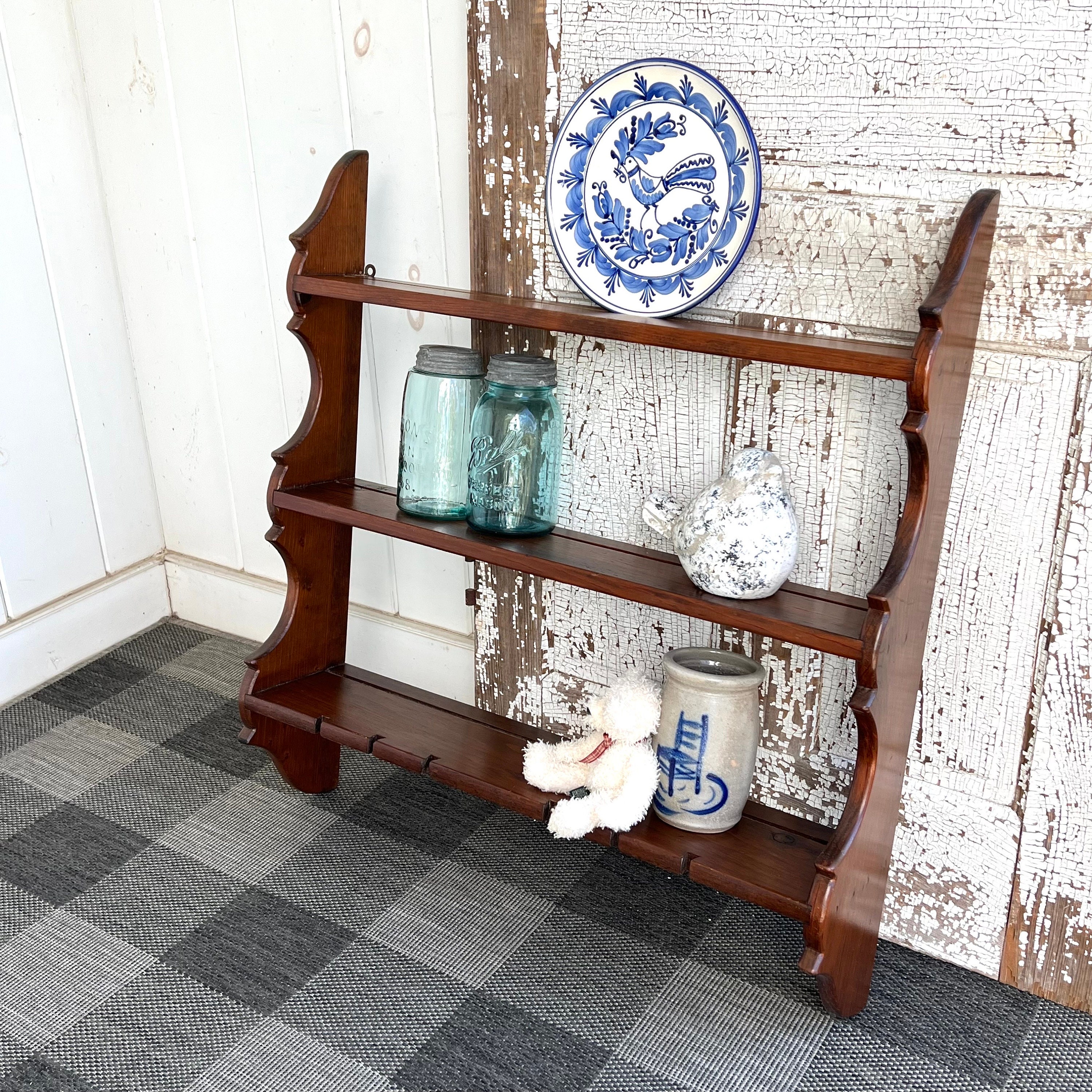 Wooden wall shelf with slots store