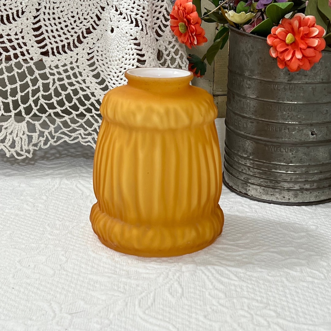 Lamp Shade Satin Amber and White Cased Glass Art Deco Design ...