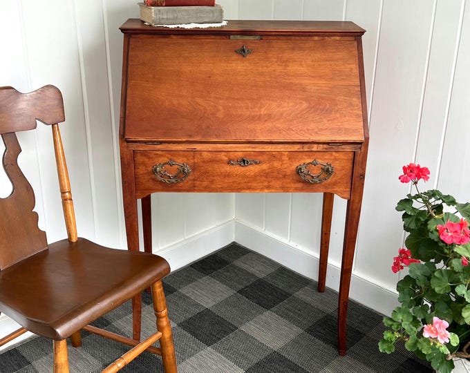 Petite Secretary Desk, Drop Front Desk ~ Brass Hardware, One Dovetailed ...
