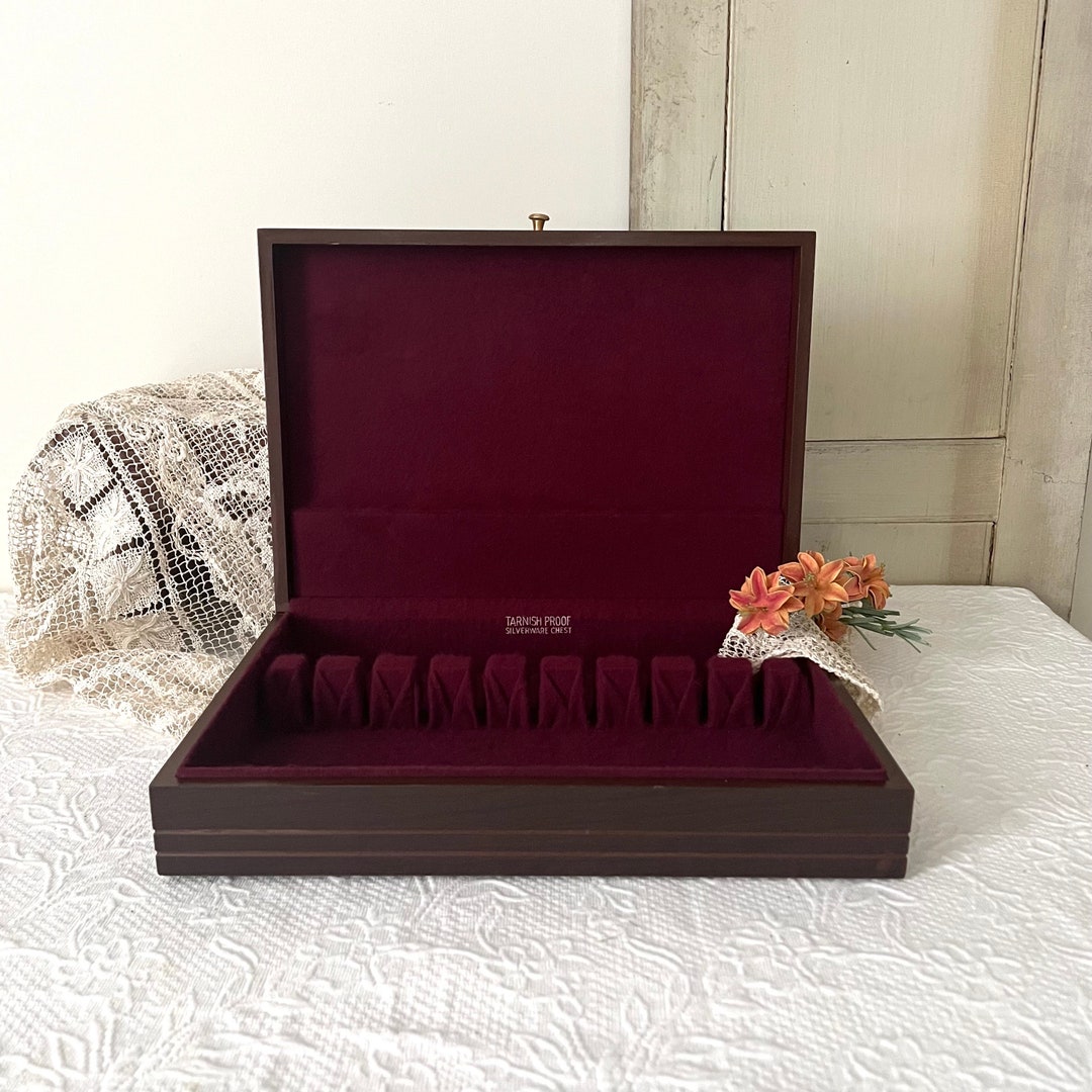 Flatware Chest Silverware Storage Box Burgundy "tarnish Proof ...