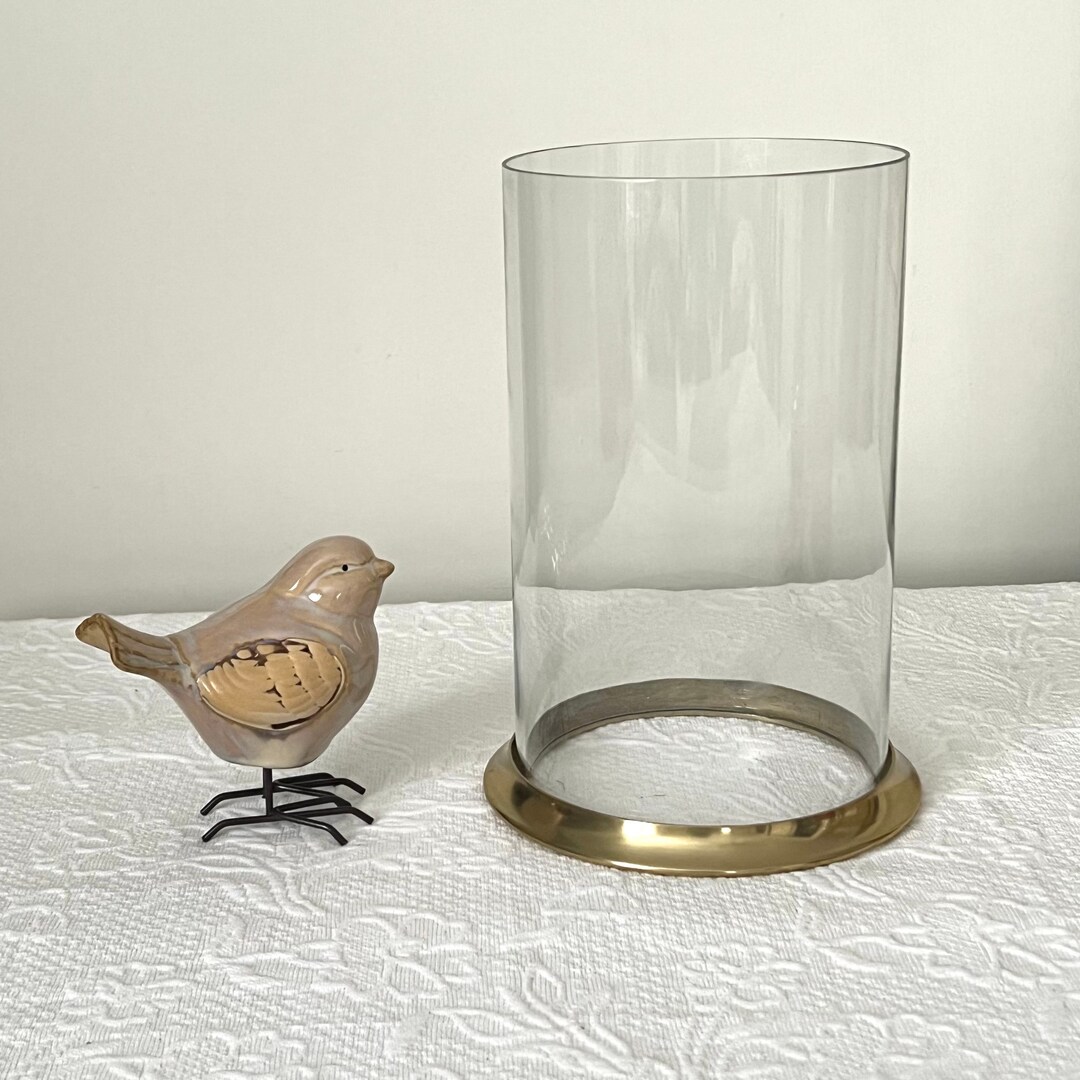 10" Tall X 6" Wide Clear Glass Cylinder W Brass Ring ~ Tube Candle ...