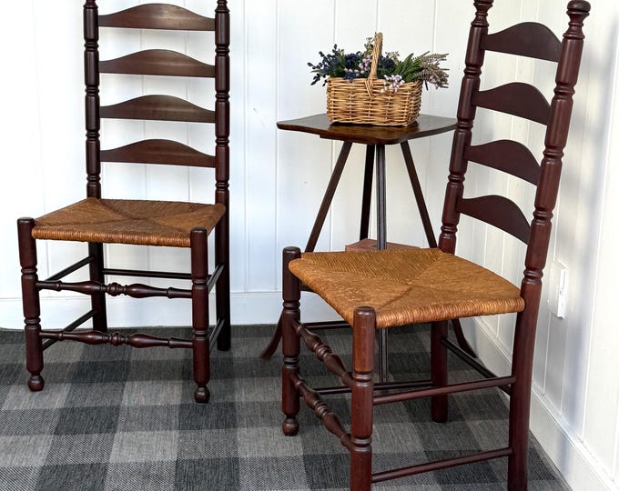 Ladder Back Chairs With Rush Seats - Set of 2 Dark Wood Traditional ...