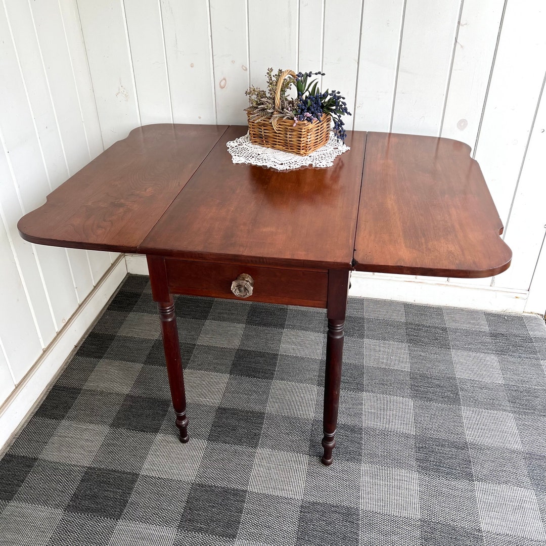 Drop Leaf Table in Solid Cherry With One Drawer and Scalloped Edges ...