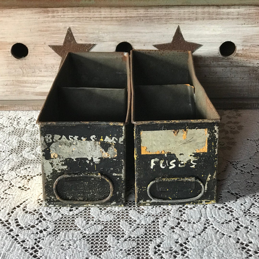 2 Vintage Rusty Metal Drawers Divided Shadow Hanging Box - Etsy