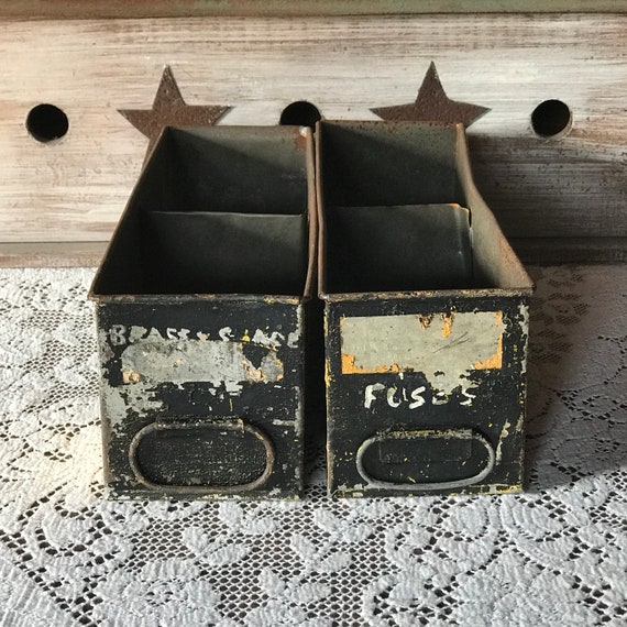2 Vintage Rusty Metal Drawers Divided Shadow Hanging Box - Etsy