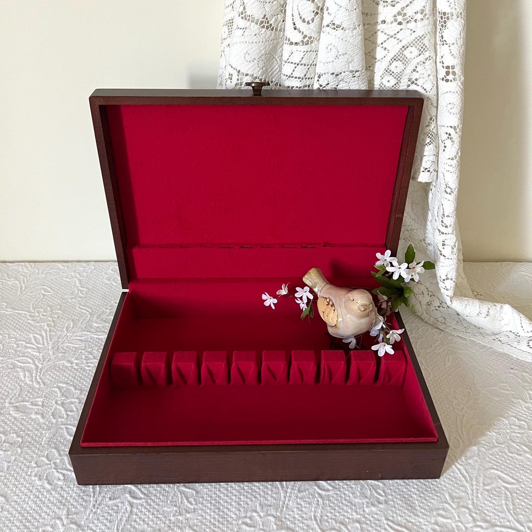 Silverware Box Chest, Lined W Red Tarnish Resistant Silver Cloth ...
