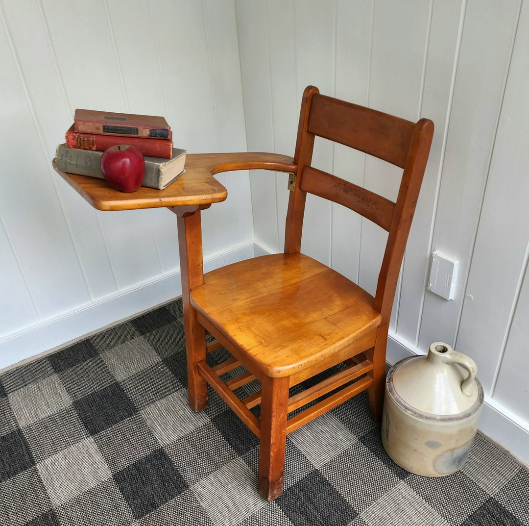 Vintage Child's School Desk Solid Wood With Attached Chair Dated 1961 ...