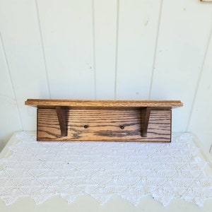 20 1/2" Shaker Style Wall Shelf Solid Oak W 2 Small Pegs Hat Rack ...