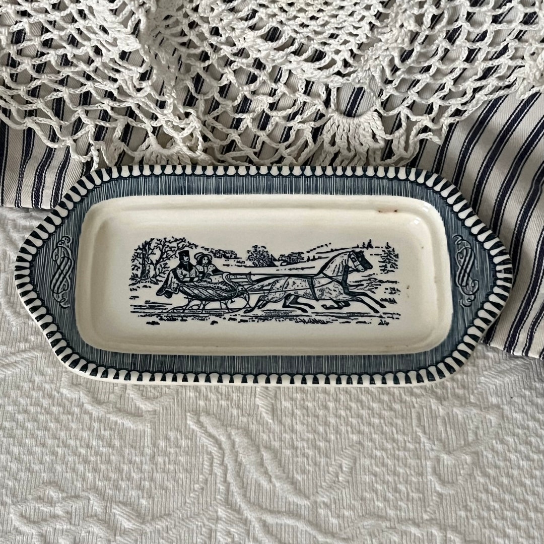 Currier & Ives Butter Dish No Lid the Road Winter Underglaze Print by ...
