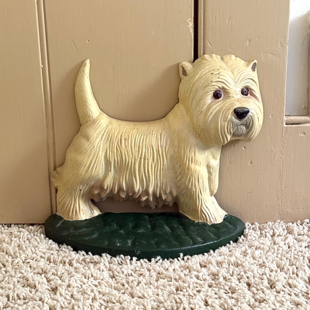 Vintage Cast Iron White Westie Scottie Terrier DOG Puppy Doorstopper ...