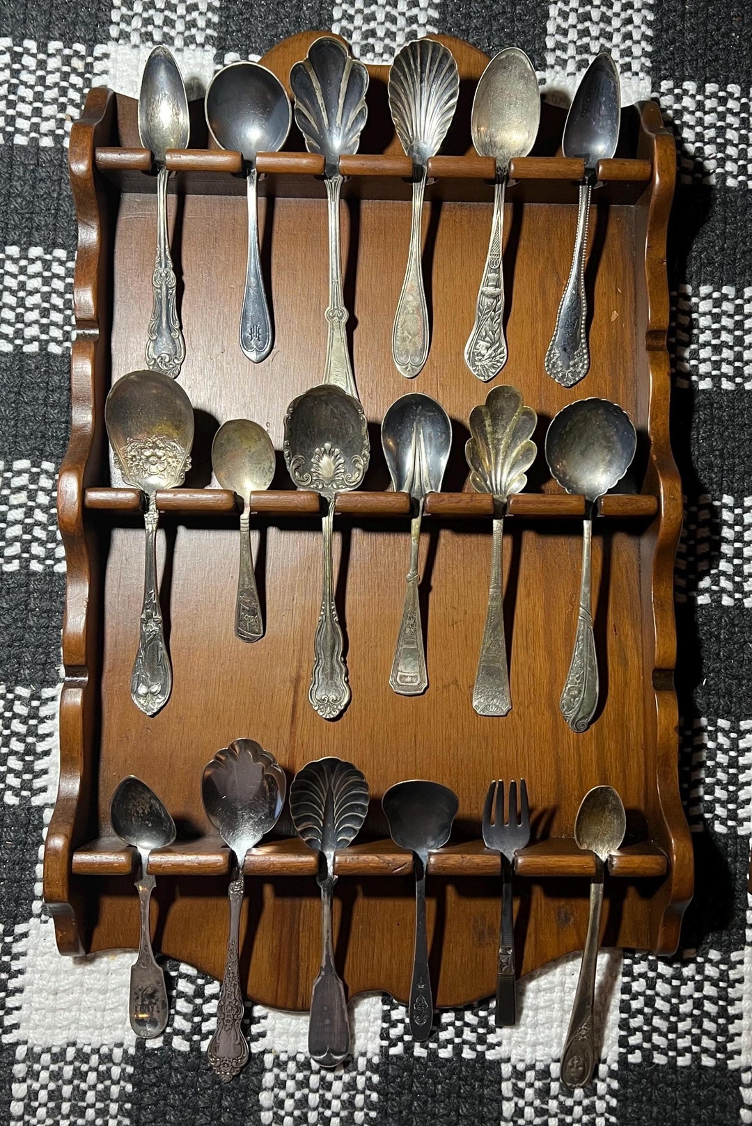 Vintage Spoon Rack Spoon Collection 10 3/4 Wide and 18 Tall Grouping A ...