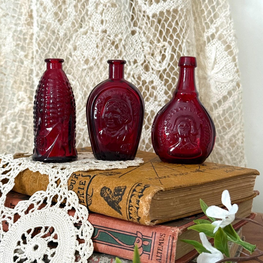 3 Wheaton Ruby Red Vintage Bottles - Jenny Lind the Swedish Nightingale ...