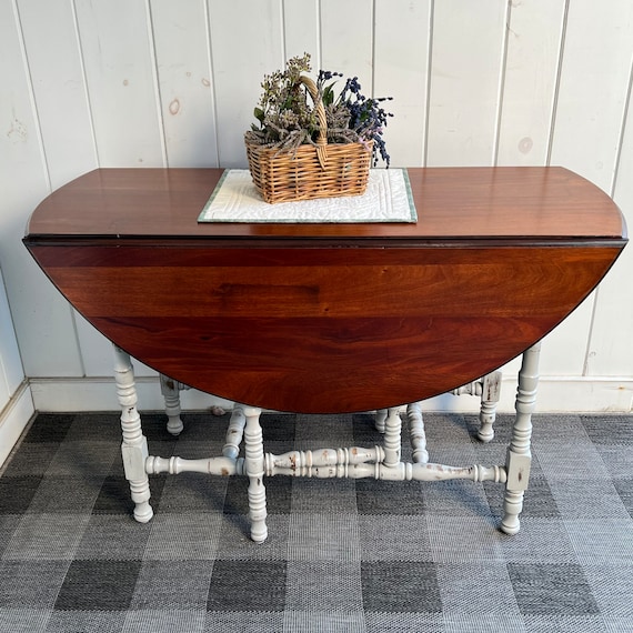 48 Round Dropleaf Gateleg Table Dark Walnut Top and Drawer With Gray Legs 48 Round X 29 High X 19 1 2 W Leaves Down NOT a Perfect Finish Etsy