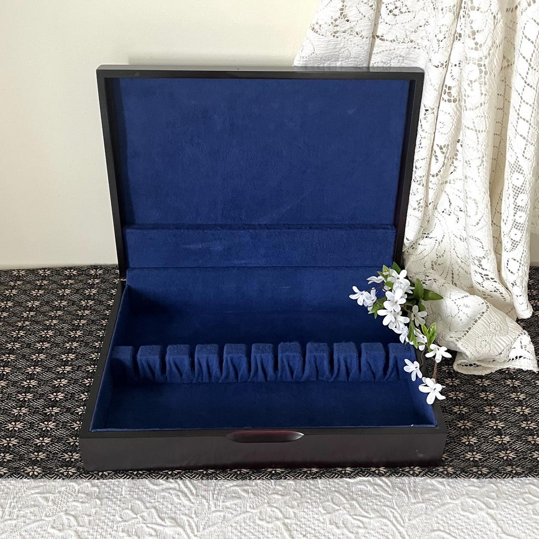 Flatware Chest Silverware Storage Box - Blue Tarnish Proof Cloth ...