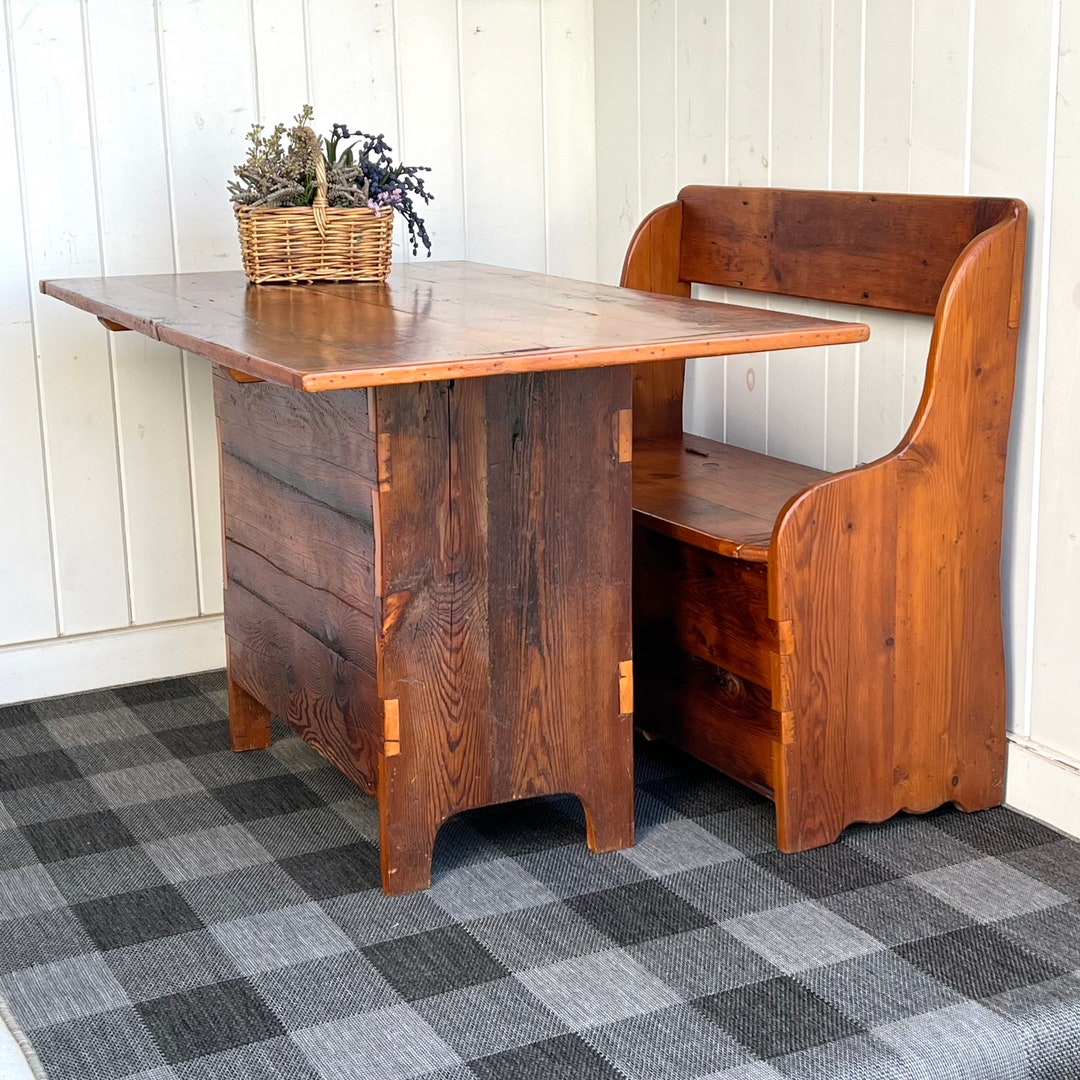Barn Wood Table & Bench W Lift up Seat Storage Country Farmhouse ...