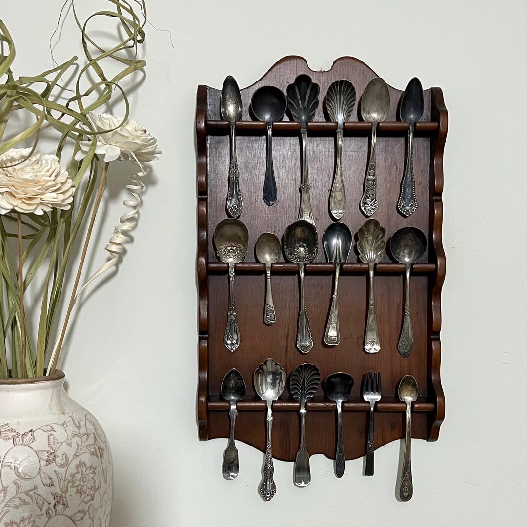 Vintage Spoon Rack W/ 18 Pc. Spoon Collection - 10 3/4" Wide and 18 ...