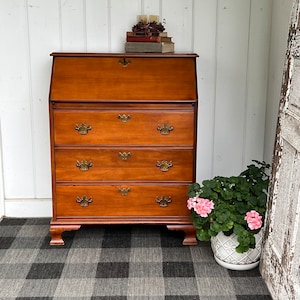 Secretary Desk, Three Drawer Drop Front Dresser W Brass Hardware, One ...