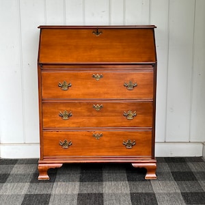 Secretary Desk, Three Drawer Drop Front Dresser W Brass Hardware, One ...