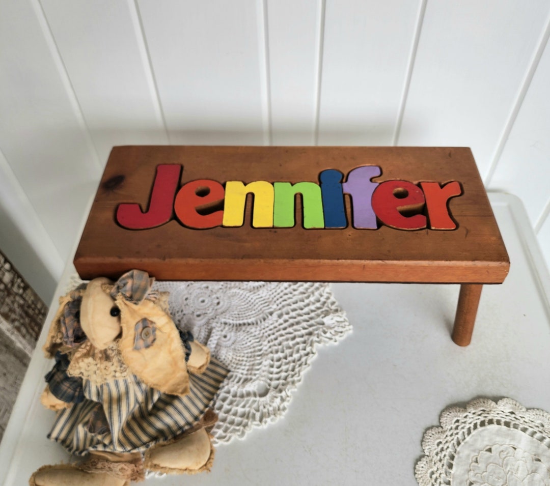 Vintage Childs Name Step Stool Wooden Bench Jennifer 19 1/2" W X 8" D X ...