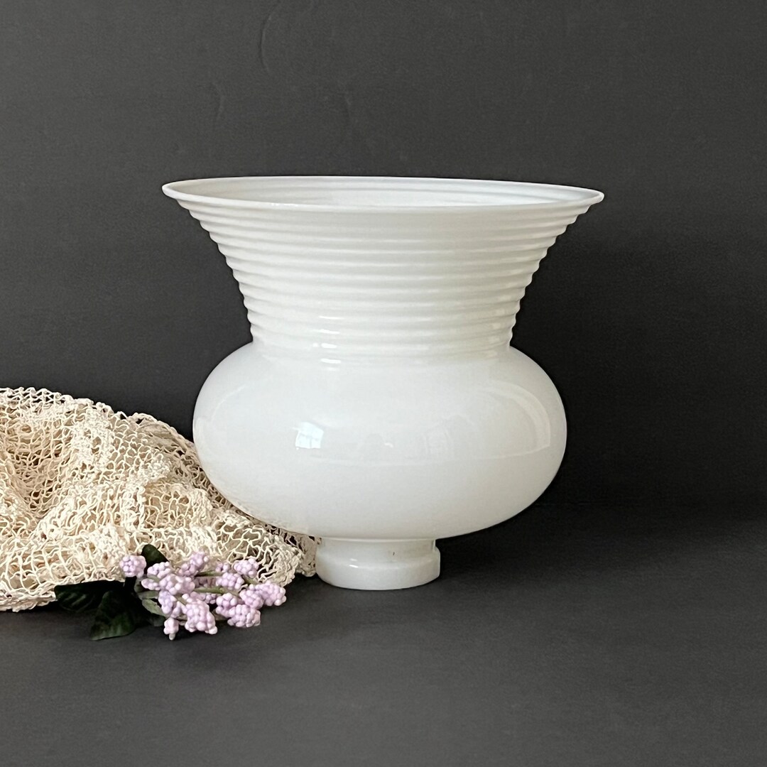 Vintage Mogul Lamp Shade 8" Wide 7 3/8" Tall Milk Glass Reflector Shade ...
