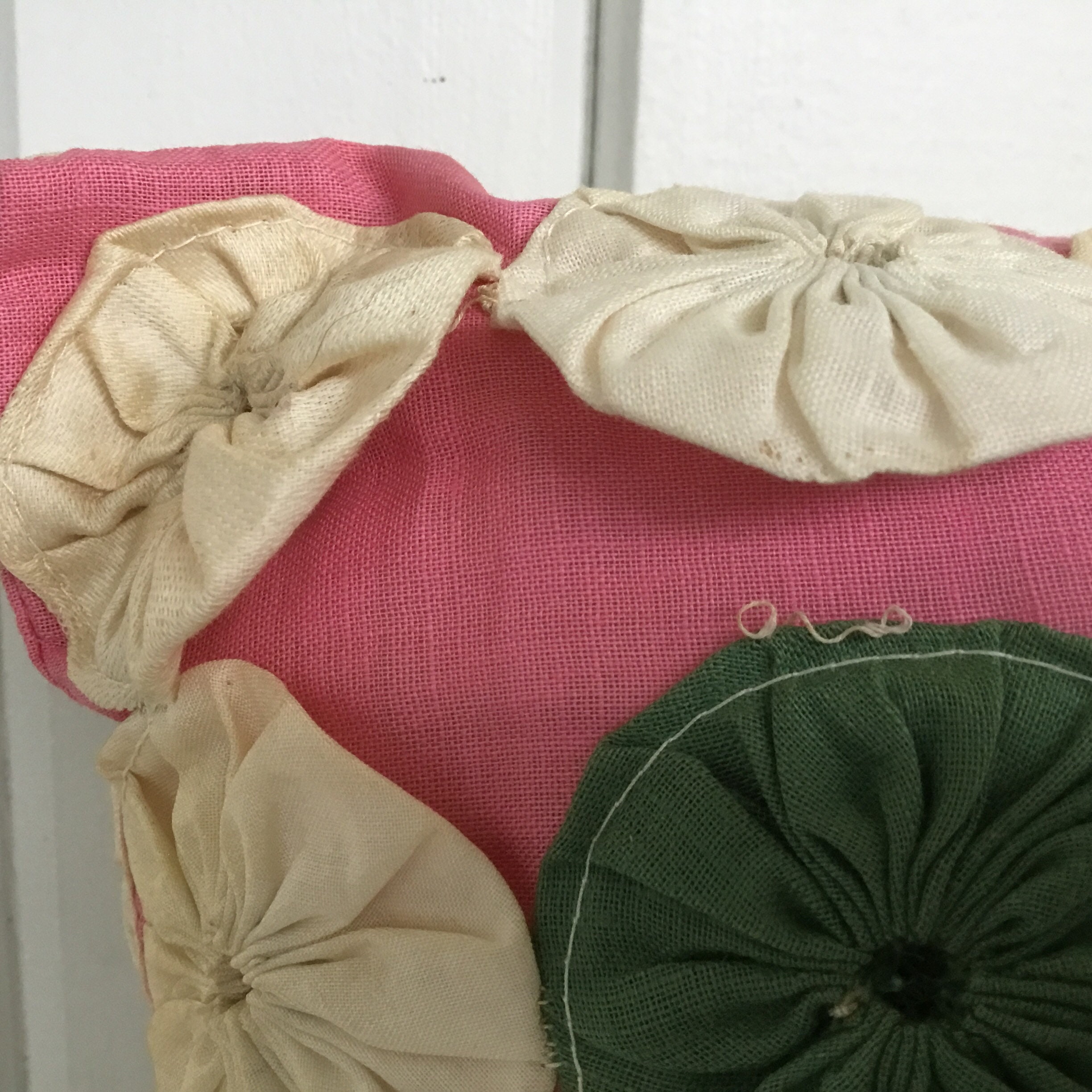 Vintage Yo-yo Pillow Multi Color Pink Green Purple White 14" X 14" X 5 ...