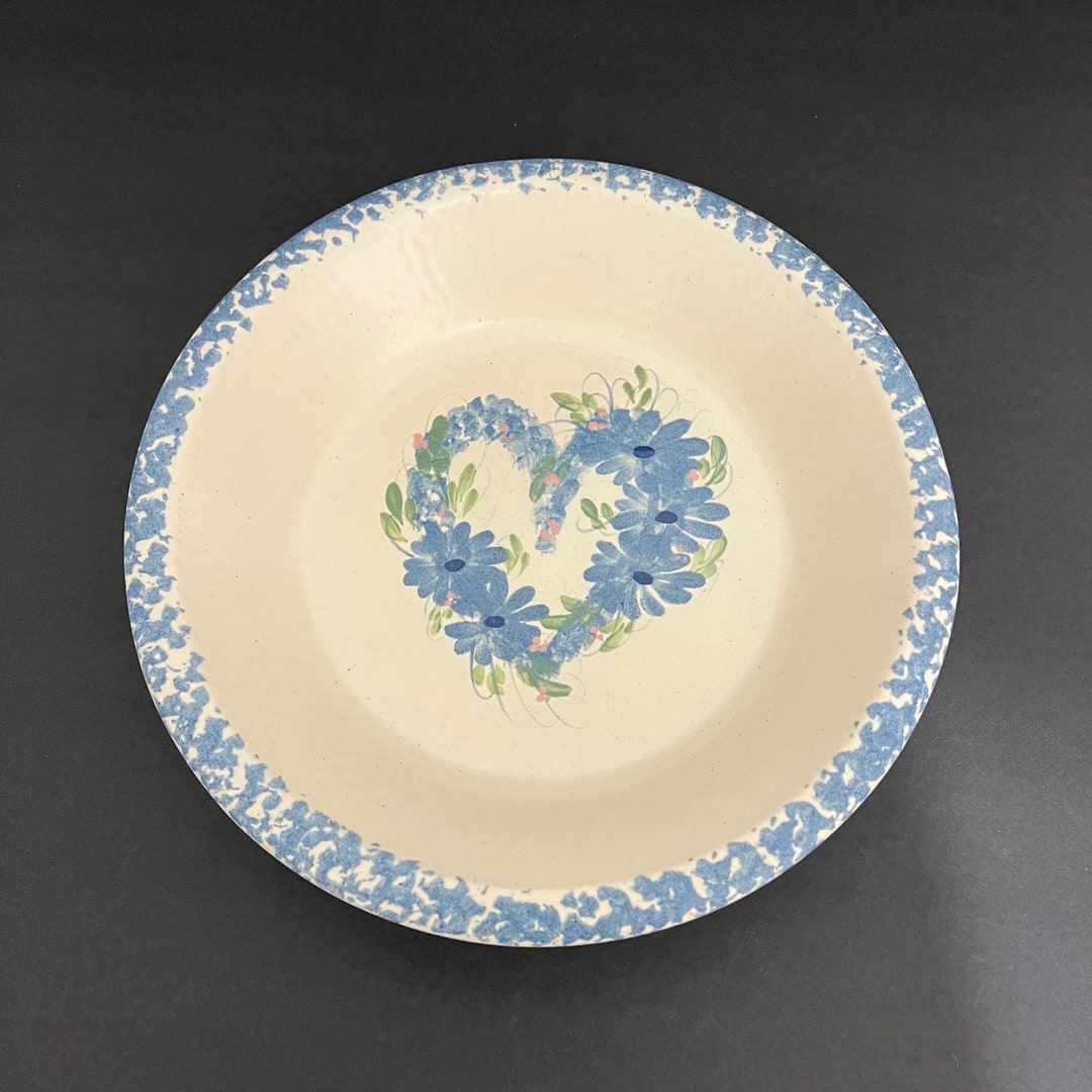 Pie Plate With a Blue Spongeware Border Design, Blue Flowers Spring ...