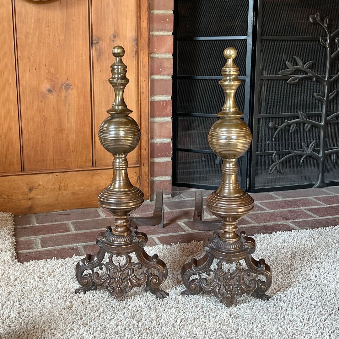 Antique Brass Andirons ~ Fireplace Andirons ~ Victorian Style 21 1/2 ...