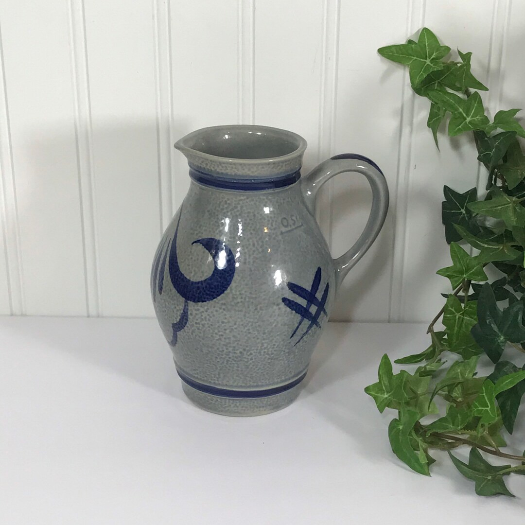 Pottery Stoneware Pitcher "staffel Stoneware W. Germany" Cobalt Blue ...