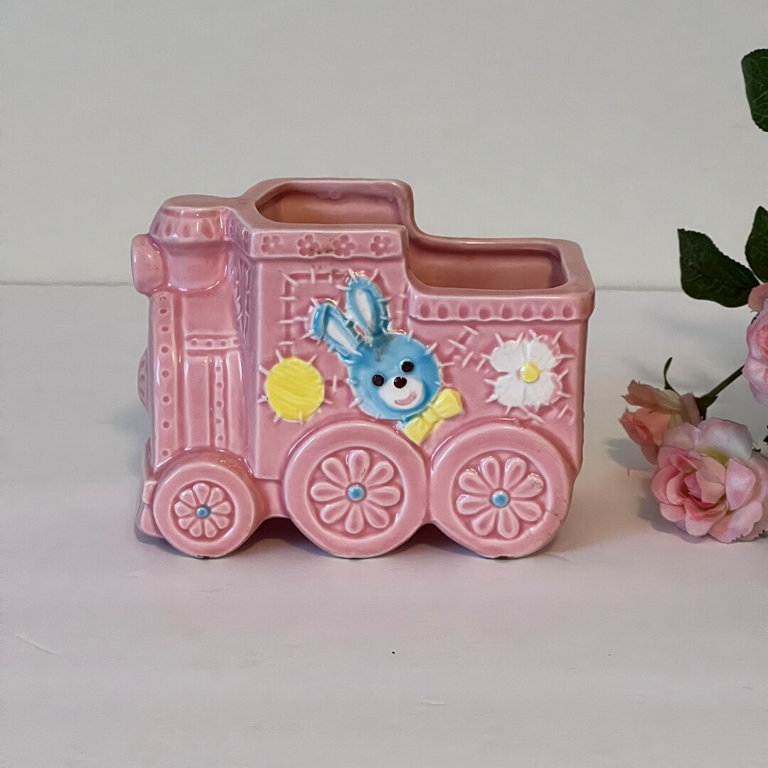 Vintage Train Planter Baby Nursery Vase Nancy Pew Giftware Pink Blue ...