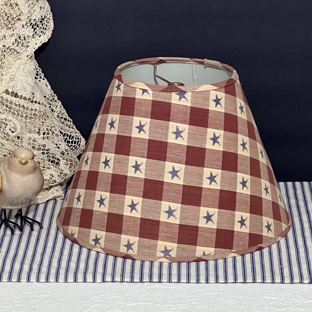 Colonial 12 Lampshade Wine Plaid With Blue Stars and a Spider Fitter - Etsy