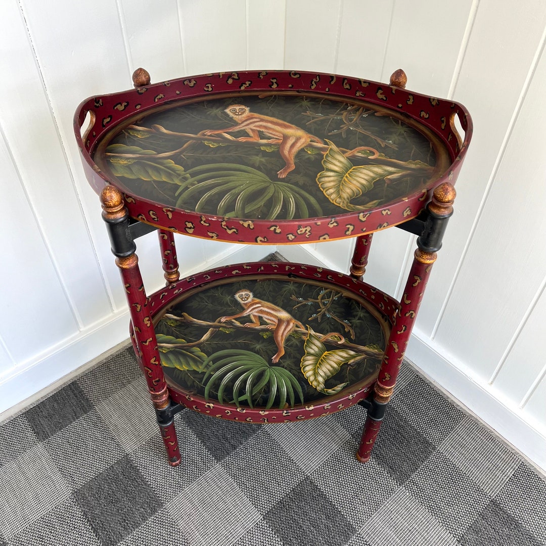 Hollywood Regency Safari Style Hand Painted - Decorated Two-tier Tray ...