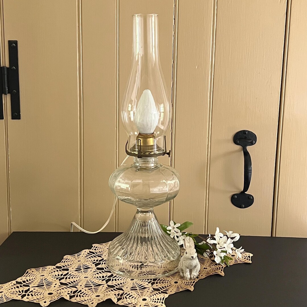 Electrified Clear Glass Oil Lamp 19.5" Tall Including Chimney Electric ...