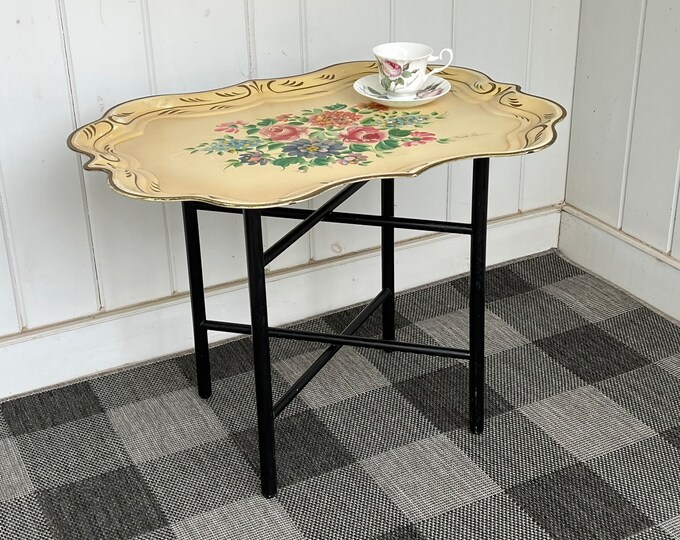 Nashco Tray and Stand 1950s Vintage Hand Painted Toleware Tray and ...