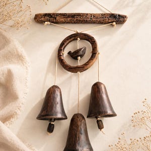 Handmade Ceramic Hanging Bells With Bird Detail – Rustic Home Decor ...