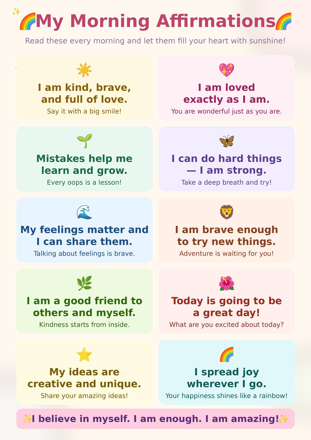 Kids Morning Affirmations Printable Poster | Positive Wall Art for ...