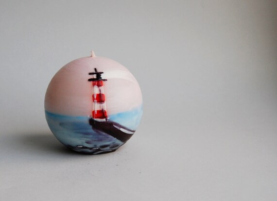 Handmade Candle Ball Handpainted Lighthouse on the | Etsy